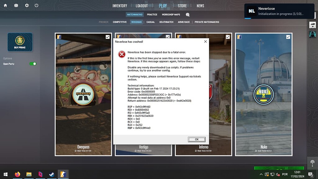 Error code: 0xc0000005 - Problems - Neverlose.cc - Forum