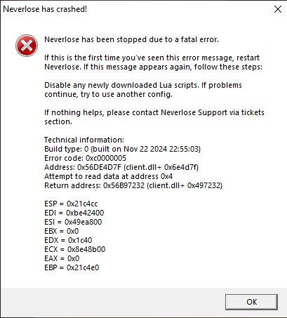 Crash csgo Error code: 0xc0000005 - Problems - Neverlose.cc - Forum
